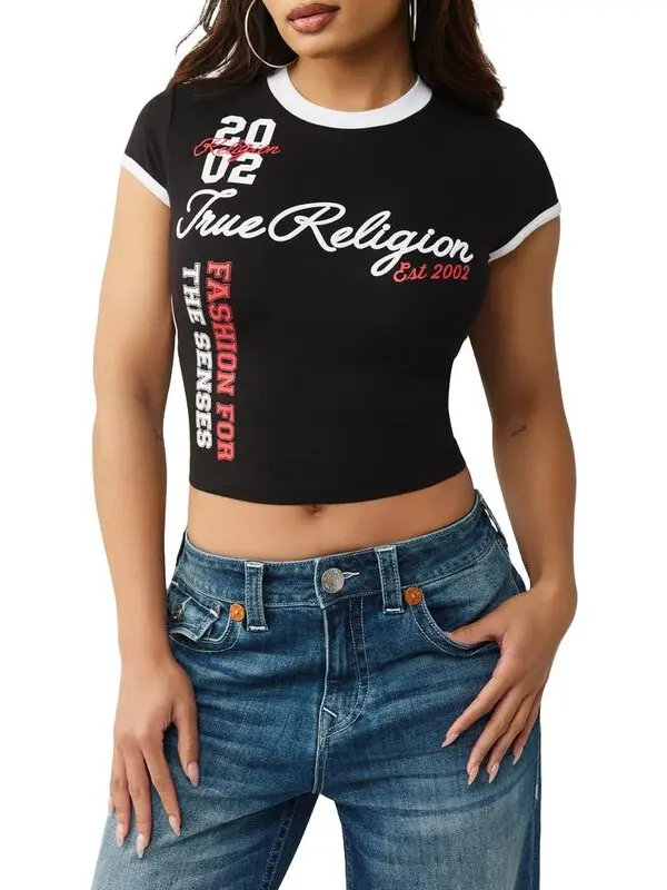 True Religion Sporty Contrast Crop T-shirt - Jet Black