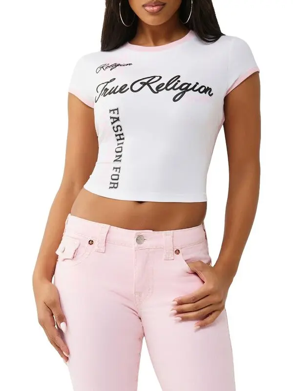 True Religion Sporty Contrast Crop T-shirt - Optic White