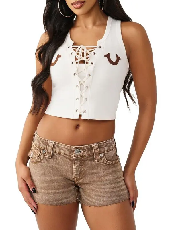 True Religion Appliqué Lace-up Tank - Winter White