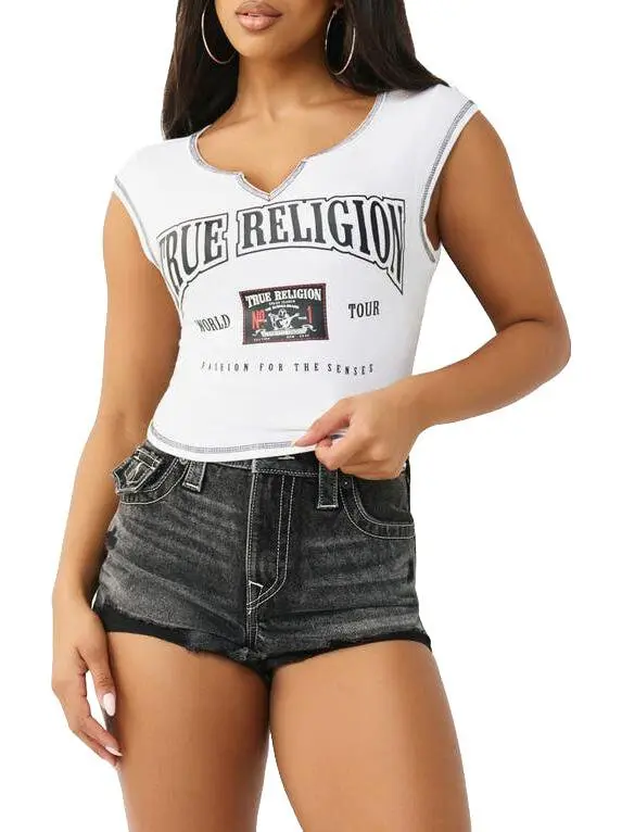 True Religion Graphic T-shirt With Notch Neck - Optic White