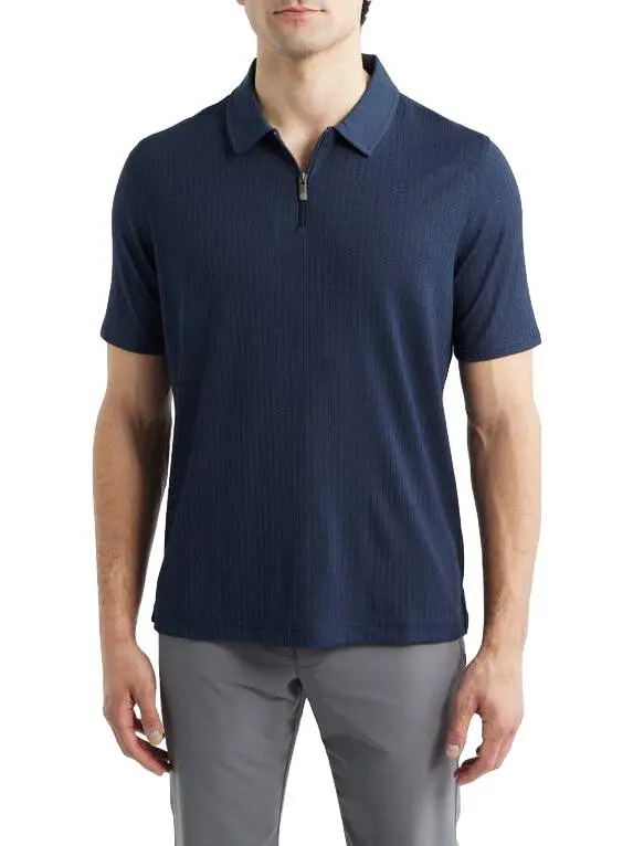 Johnston & Murphy Finn Rib Zip Polo - Navy