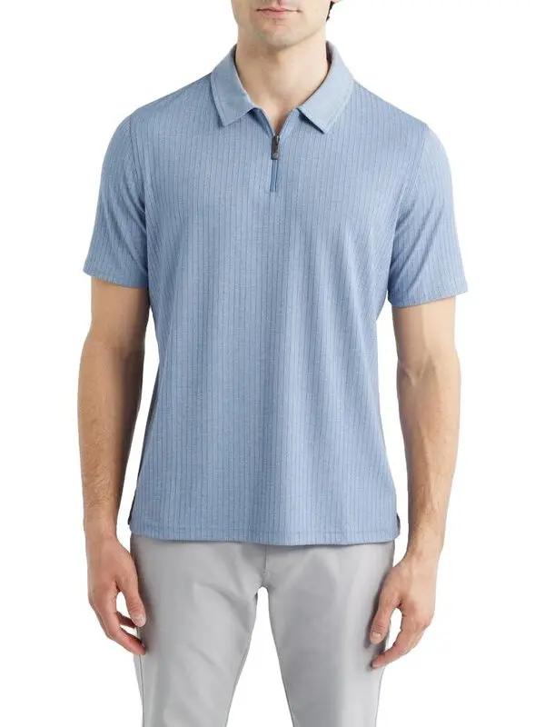 Johnston & Murphy Finn Rib Zip Polo - Blue