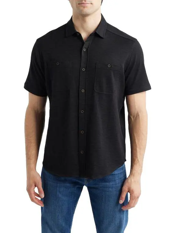 Johnston & Murphy Riley Knit Short Sleeve Button-up Shirt - Black