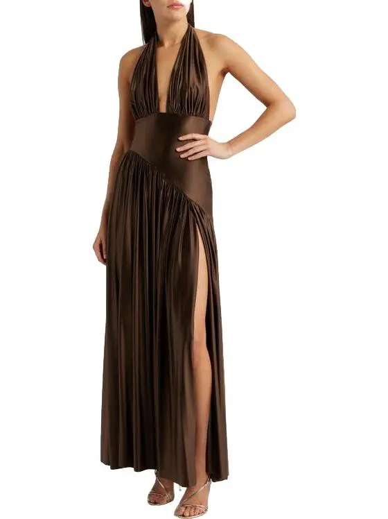 DELFI COLLECTIVE Rae Halter Gown - Brown