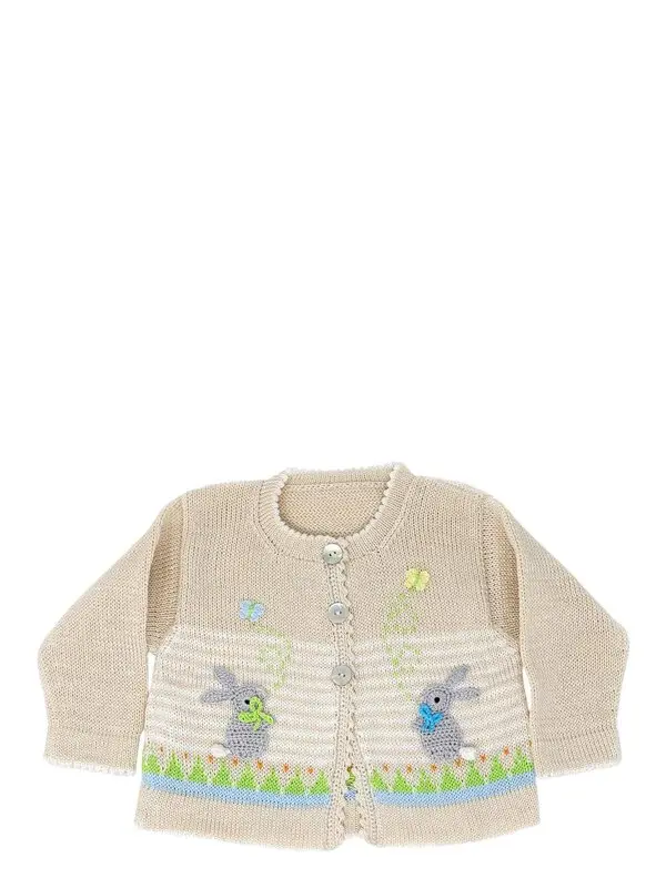 MELANGE COLLECTION Easter Bunny Appliqué Cardigan - Ivory