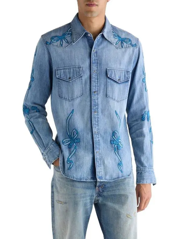 Acne Studios Surrow Embroidered Organic Cotton Denim Western Shirt - Blue/blue