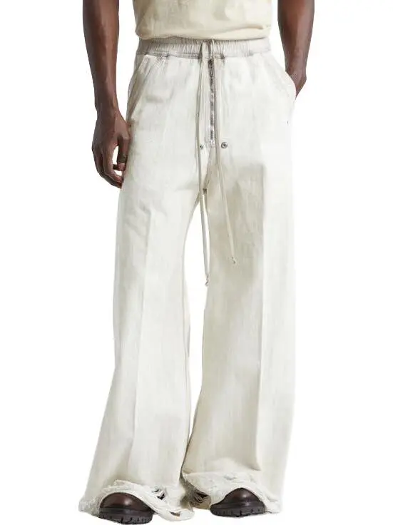 Rick Owens Bela Shredded Wide-leg Jeans - Milk Wash