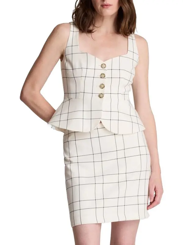 KENNETH COLE Windowpane Plaid Peplum Vest - Feather White/black