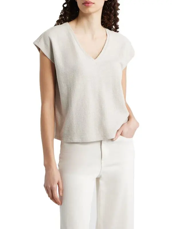 Eileen Fisher V-neck Organic Cotton Top - Chalk