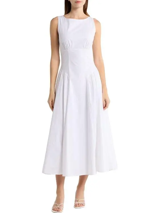 Staud Gwen Shaped Waist Stretch Cotton Dress - White