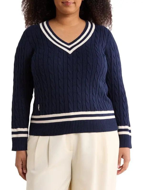 Ralph Lauren Cable-stitch Cotton Crewneck Sweater - Refined Navy Blue/cream
