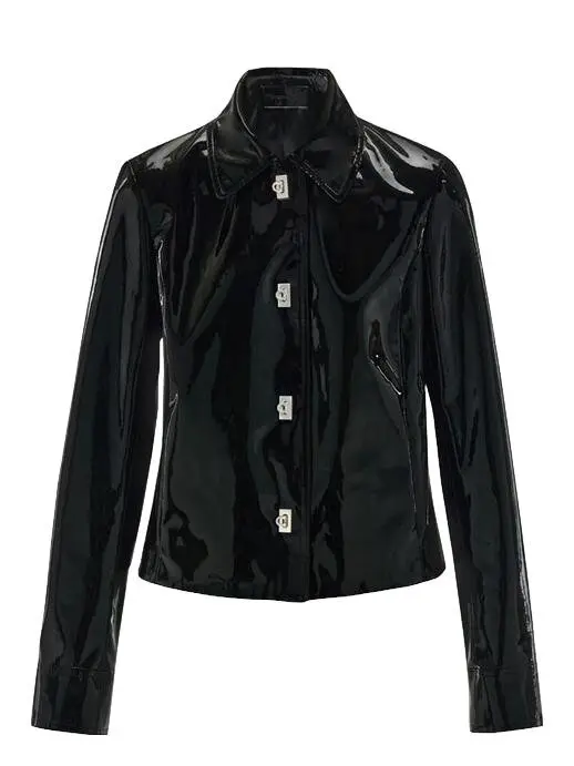FERRAGAMO Boxy Nappa Leather Jacket - Black