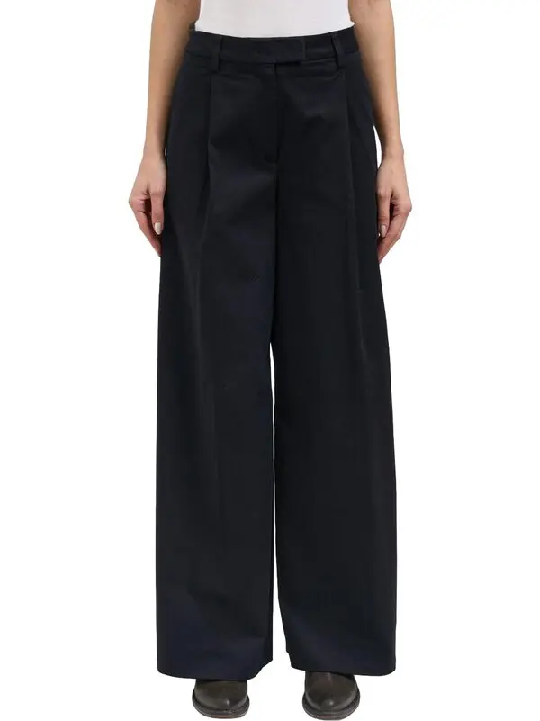 THELATEST Wide Leg Stretch Cotton Trousers - Black
