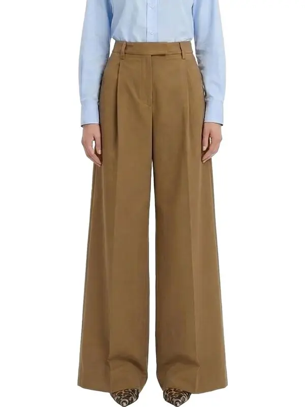 THELATEST Wide Leg Stretch Cotton Trousers - Brown