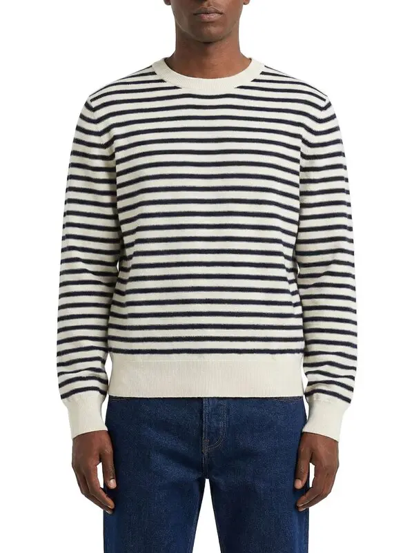 A.p.c. Striped Cotton And Cashmere Blend Crewneck Jumper - White