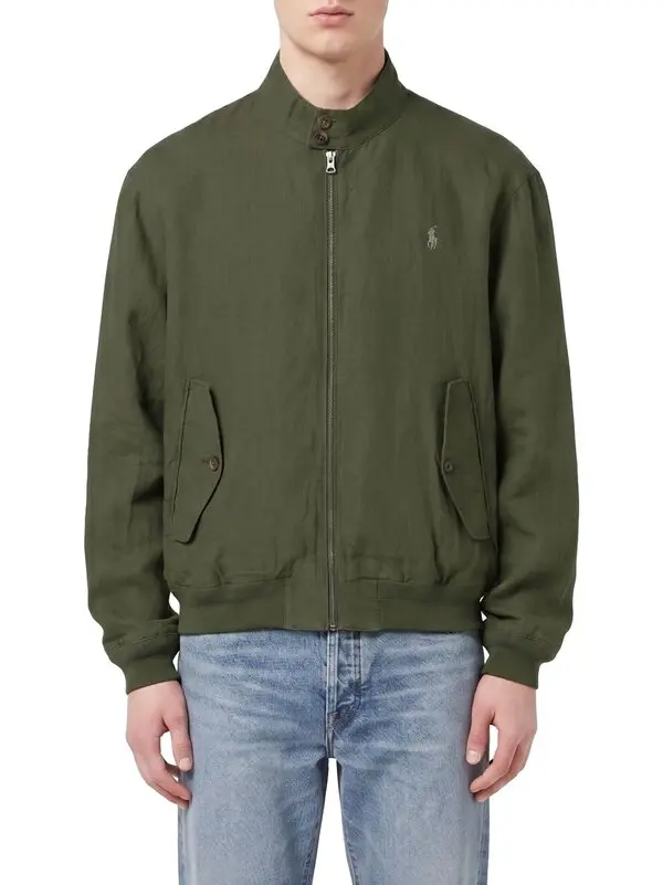 Polo Ralph Lauren Linen Bomber Jacket With Logo - Green