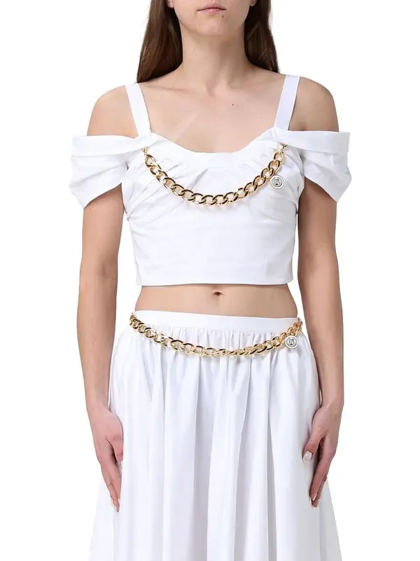 Elisabetta Franchi Off-the-shoulder Crop Top With Metallic Detail - White