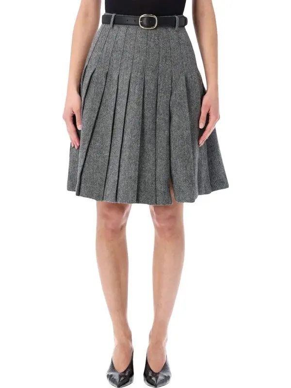 SELF-PORTRAIT Pleated Midi Skirt - Grey