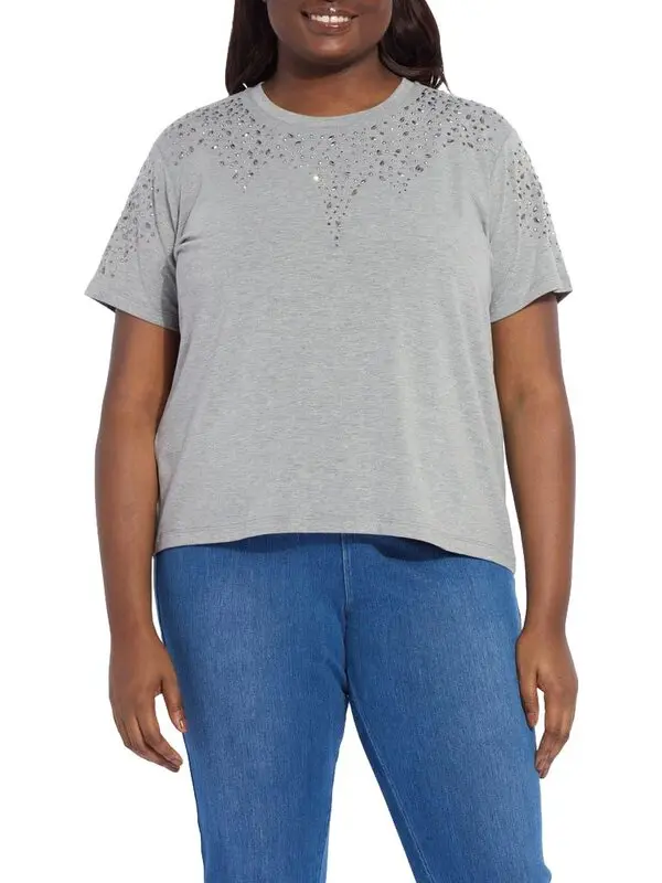 Lyssé Rhinestone-embellished Short Sleeve Top - Dark Heather Grey