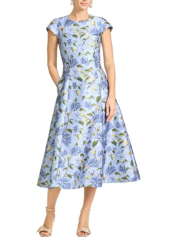 Sachin & Babi Jackie Floral Cocktail Midi Dress - Twilight Peony