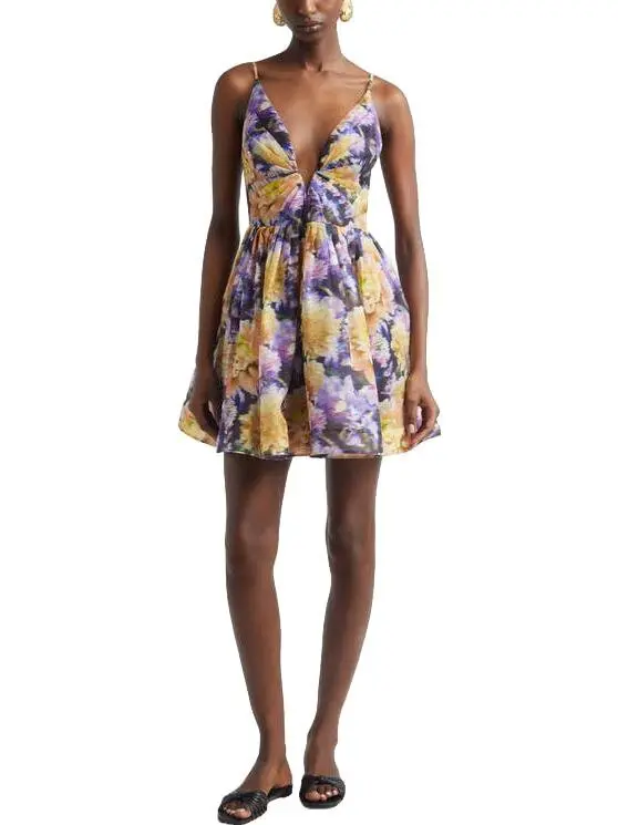 Zimmermann Luna Floral Plunge Neck Minidress - Navy Dahlia