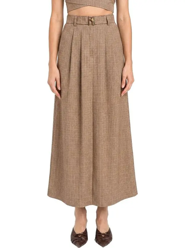 TWINSET Pleated Plaid Skirt - Brown