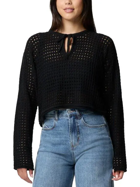 FLORENCE BY MILLS Keyhole Open Knit Crop Sweater - Black