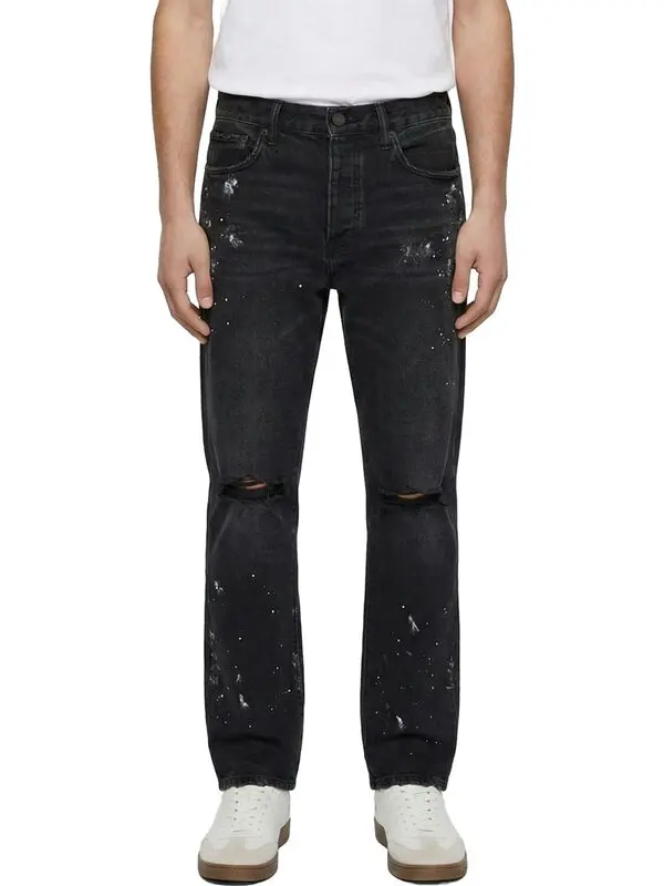 PURPLE BRAND Knee Slit Paint Denim Jeans - Black