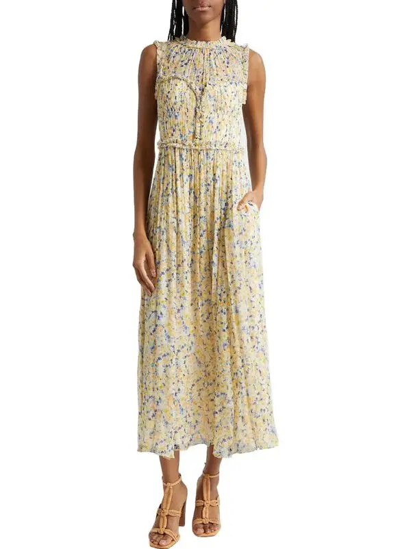 Ulla Johnson Kasia Floral Silk Midi Dress - Daffodil