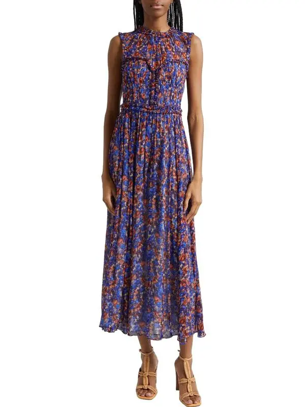 Ulla Johnson Kasia Floral Silk Midi Dress - Violet