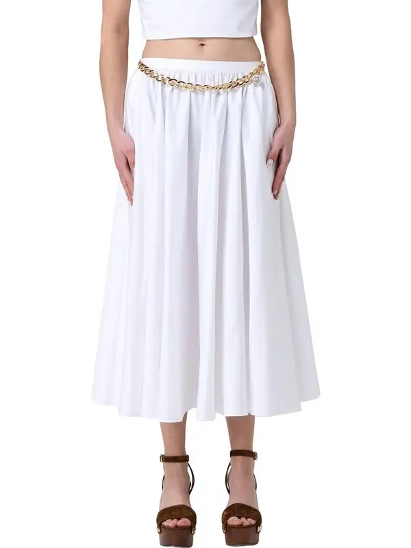 Elisabetta Franchi Cotton Midi Skirt With Chain Detail - White