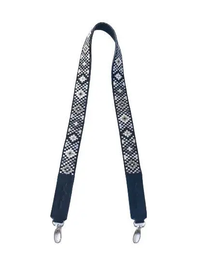 TIN MARIN Mai Woven Bag Strap - Black & White With Leather