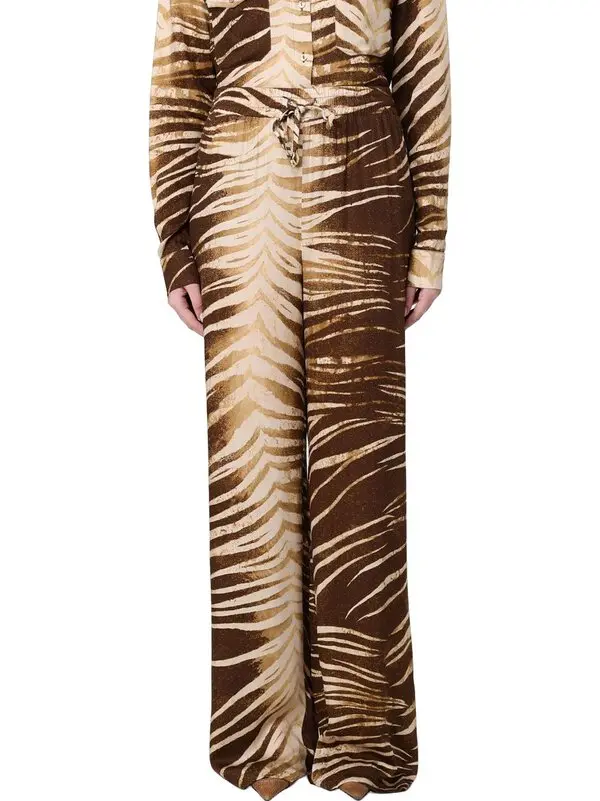 Just Cavalli Printed Twill Palazzo Trousers - Brown