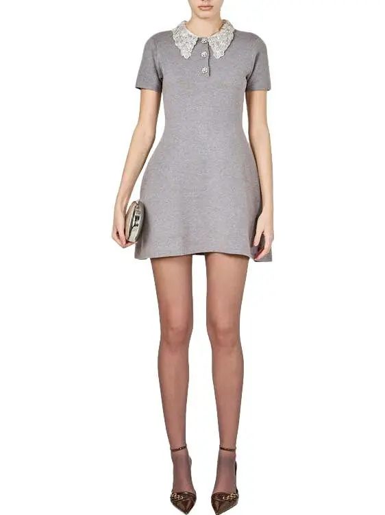 Endless Rose Knit Mini Dress With Rhinestone Collar - Charcoal