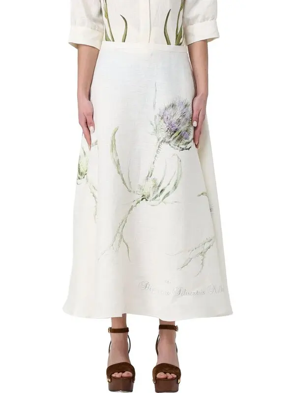 Alberta Ferretti Floral Print Linen Midi Skirt - Multicolor