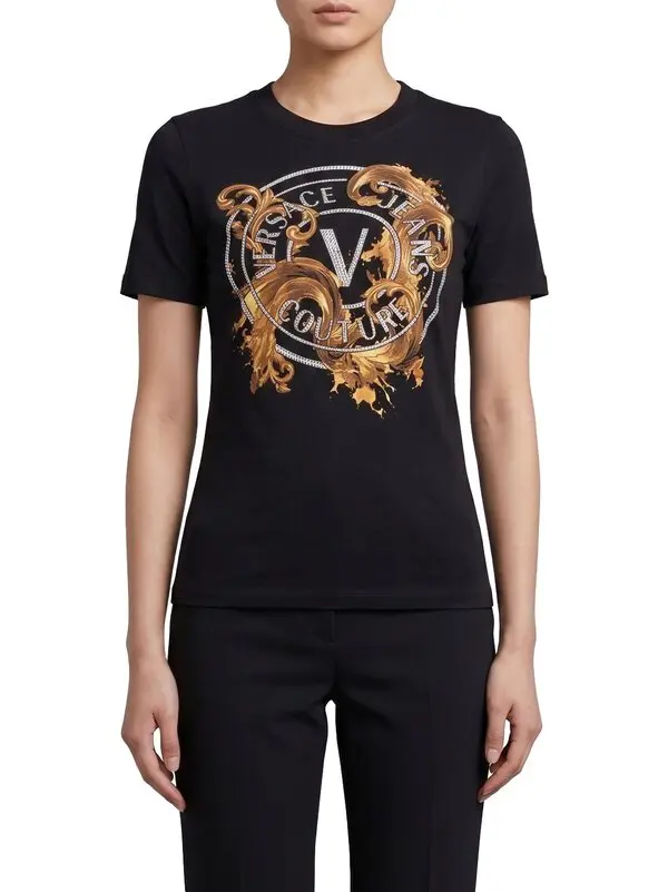 Versace Cotton T-shirt With Logo Print - Black