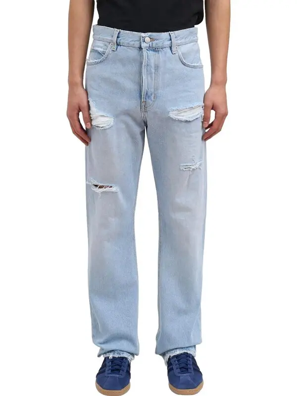 HAIKURE Cotton Denim Straight Jeans - Gnawed Blue