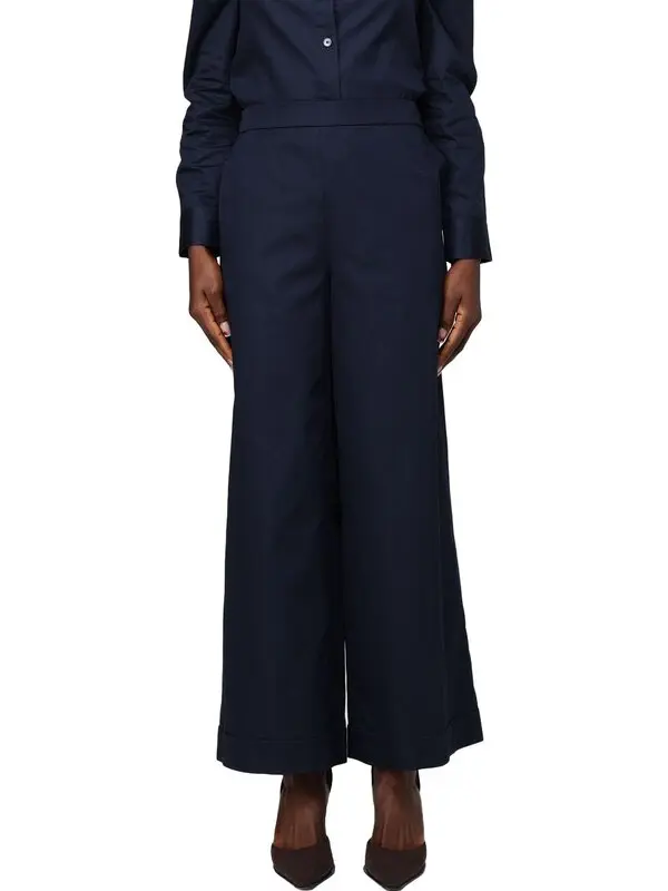 Max Mara Cotton Cropped Trousers - Navy