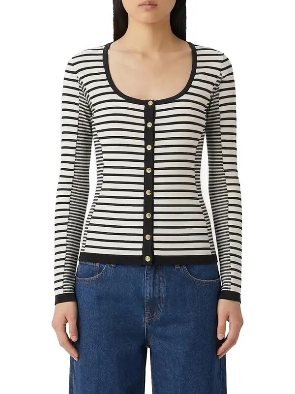 Elisabetta Franchi Striped Viscose Blend Cardigan - Black