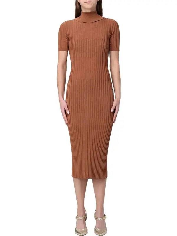 Elisabetta Franchi Ribbed Midi Dress - Brown