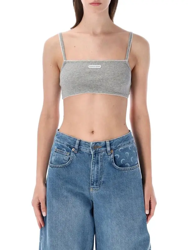 MARINE SERRE Ribbed Crop Top - Grey