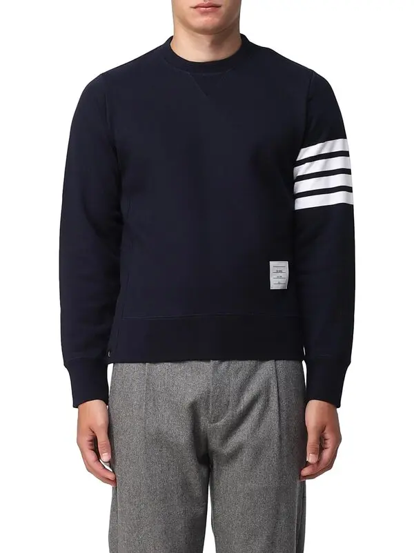 Thom Browne Crew Neck Sweatshirt With 4-bar Stripe Detail - Navy