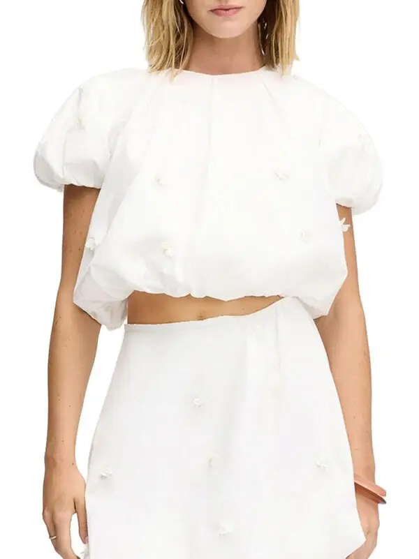 Sam Edelman Paillette Bubble Crop Top - Bright White