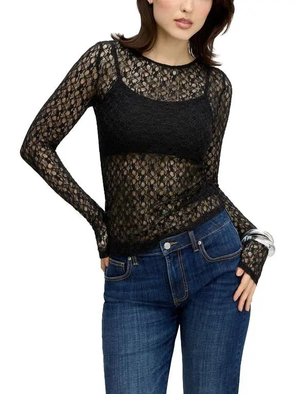 Sam Edelman Sheer Lace Top - True Black