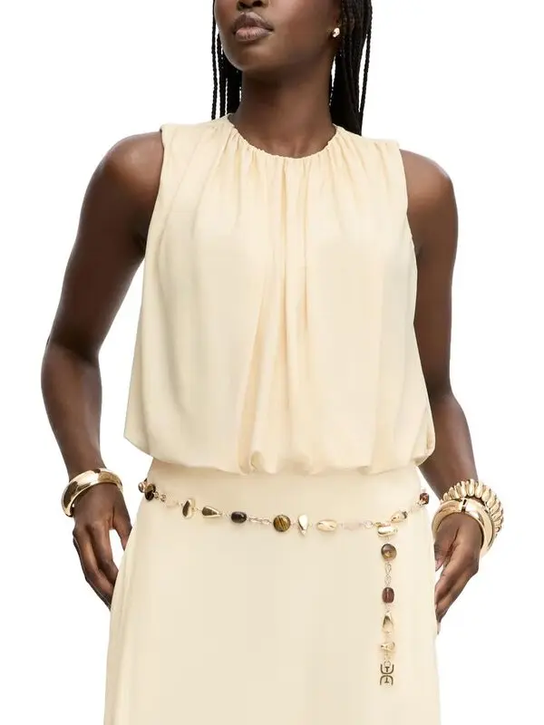 Sam Edelman Blouson Sleeveless Crop Top - Almond