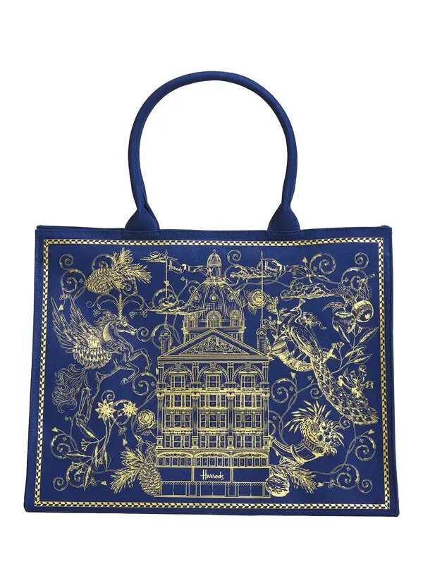 Harrods Printed Shopper Bag - Navy
