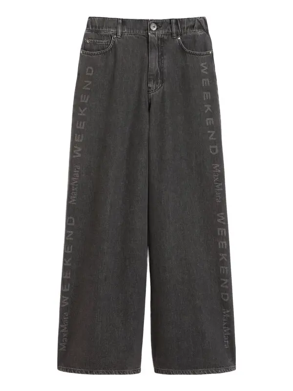 Max Mara Logo-printed Wide-leg Jeans - Black