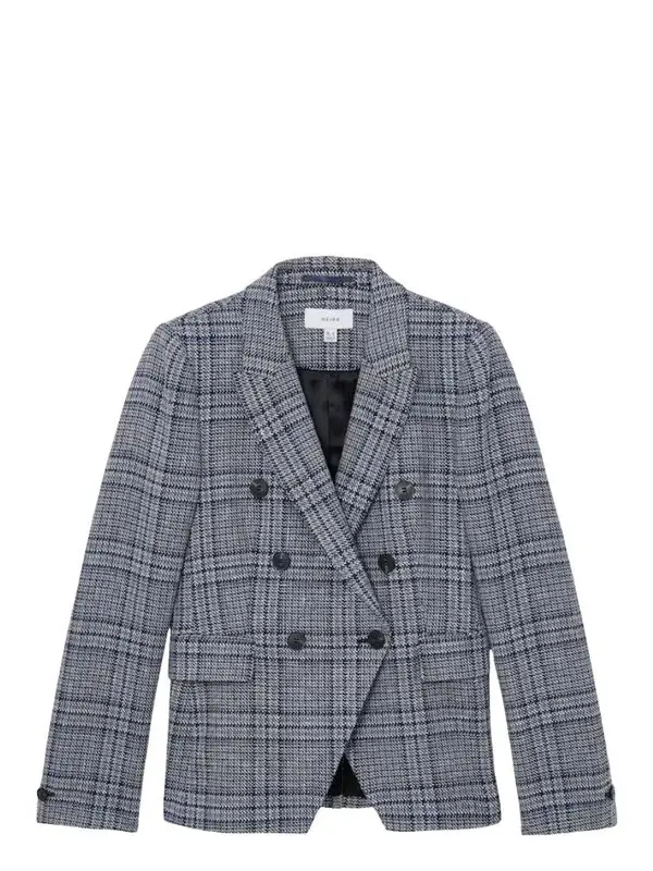 REISS Double-breasted Check Blazer - Navy