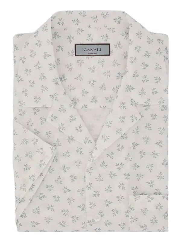 Canali And Green Printed Linen And Cotton Boxy-fit Shirt - White