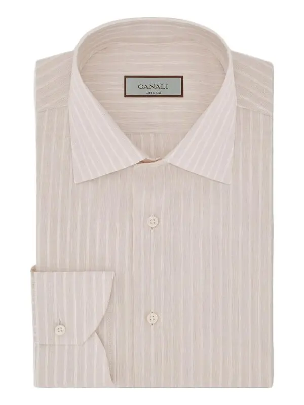 Canali And White Striped Cotton And Linen Regular-fit Shirt - Beige